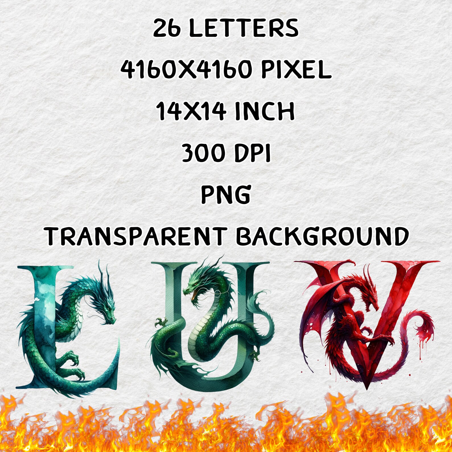 Alphabet of Dragon Watercolor Digital PNG 26 Letters Cliparts - Etsy