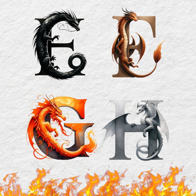 Alphabet of Dragon Watercolor Digital PNG 26 Letters Cliparts - Etsy