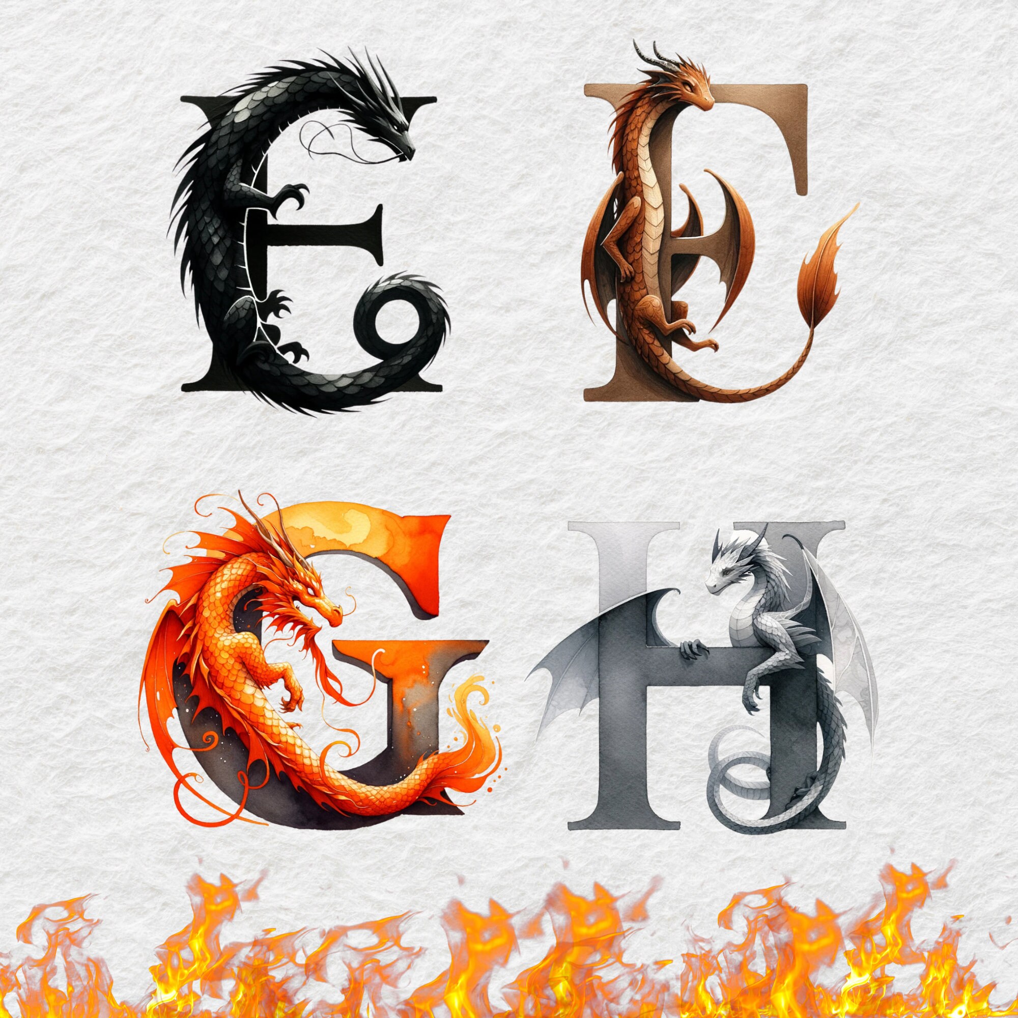 Alphabet of Dragon Watercolor Digital PNG 26 Letters Cliparts - Etsy