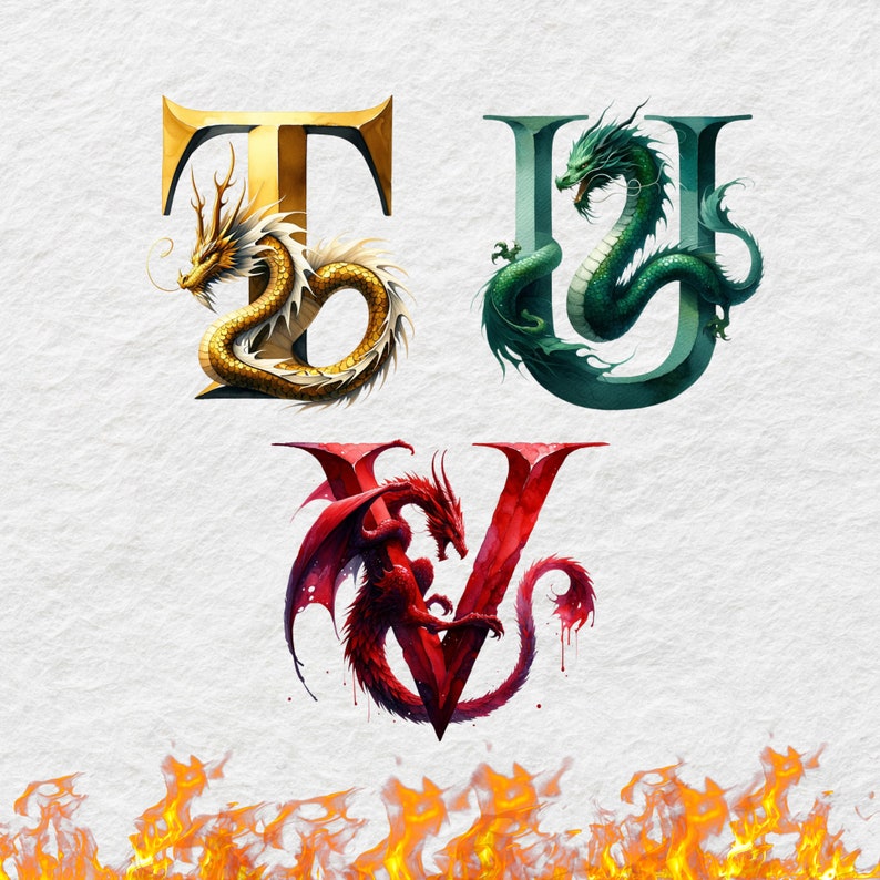 Alphabet of Dragon Watercolor Digital PNG 26 Letters Cliparts - Etsy