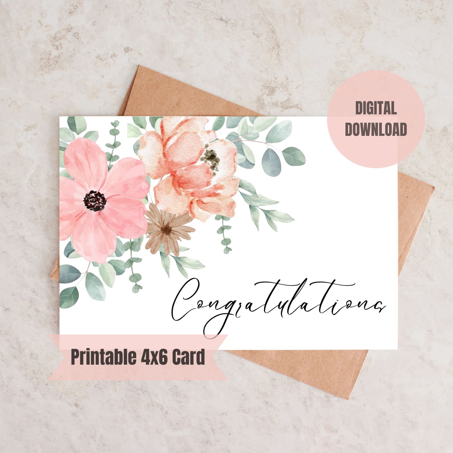 Printable Congratulations Card Wedding or Bridal Shower Card With ...
