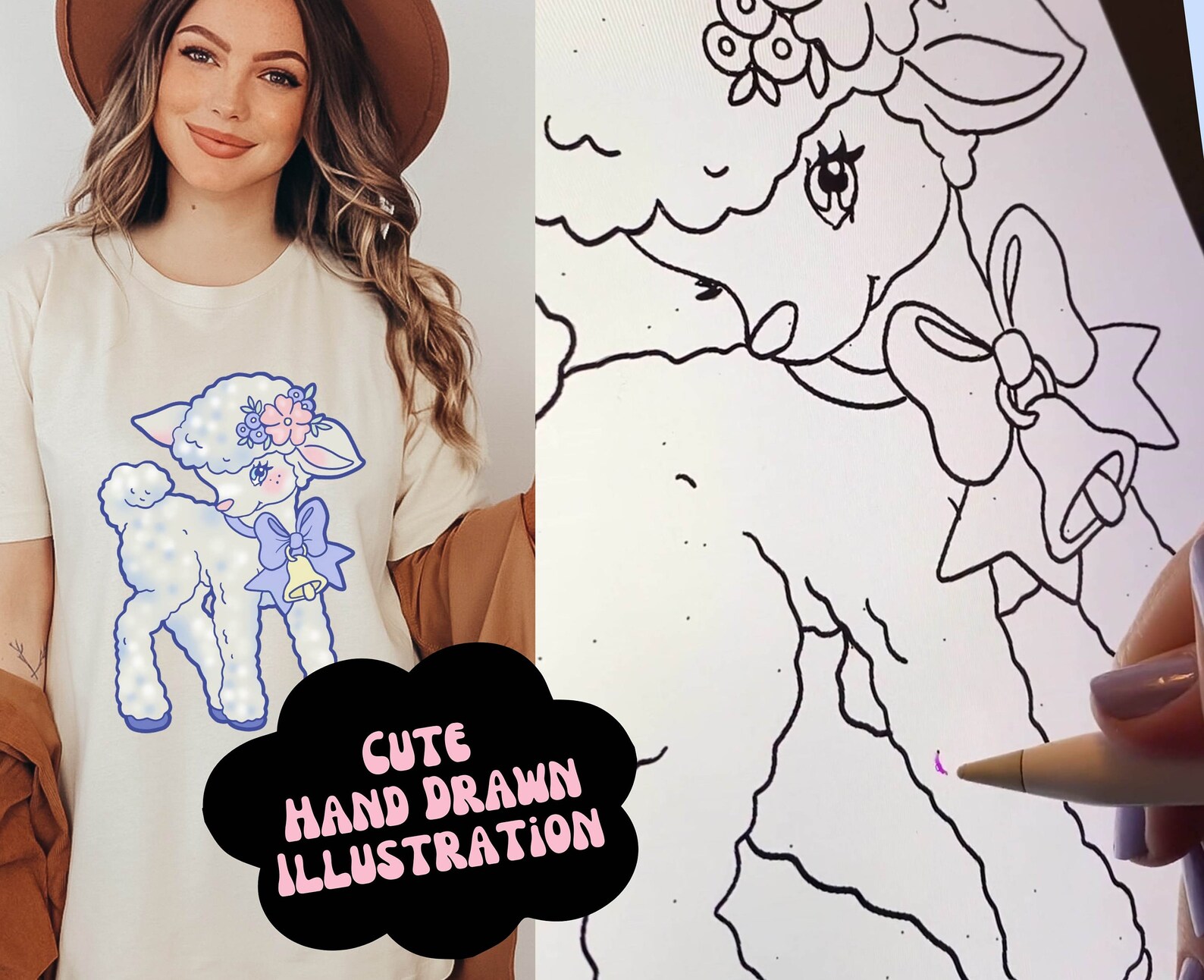Kawaii Lamb Shirt, Baby Animal Sheep Shirt Cut Farm Shirt 4H Lamb Tee ...