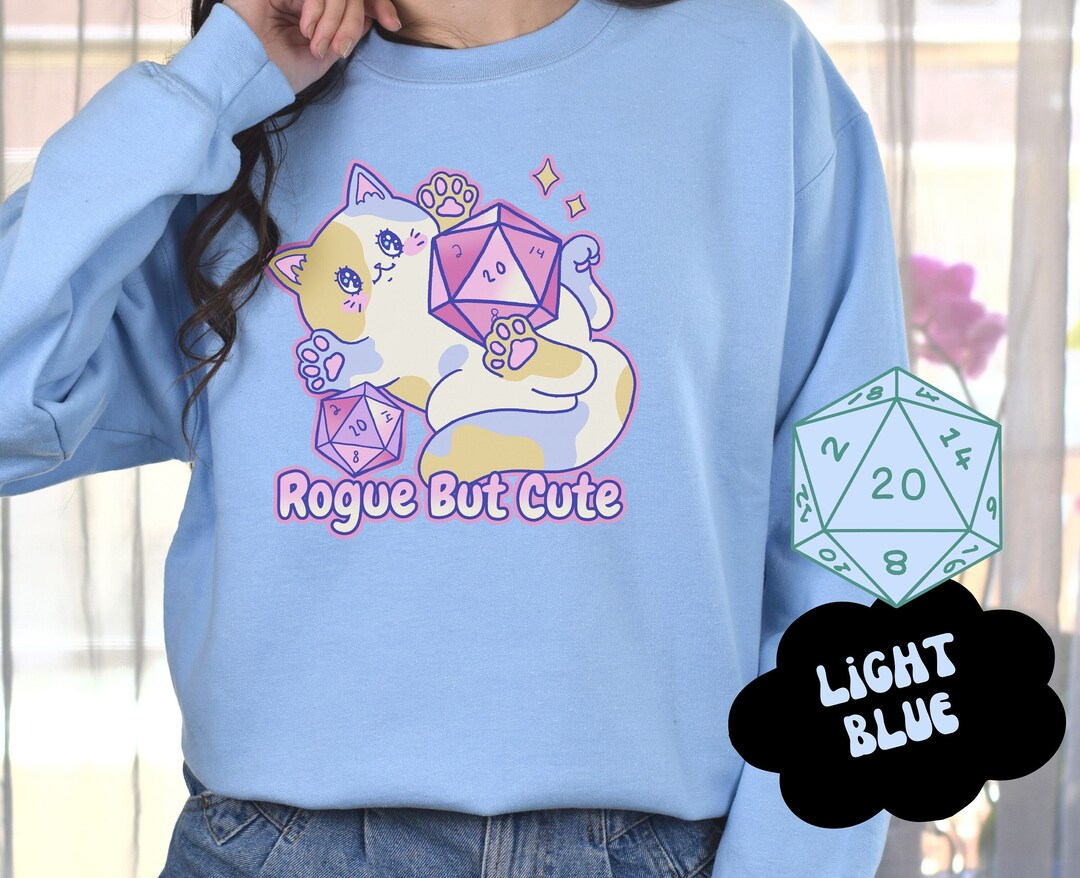 Cozy Dnd D20 Sweatshirt With Kitten, Rogue Dnd Kawaii Pastel Gamer ...