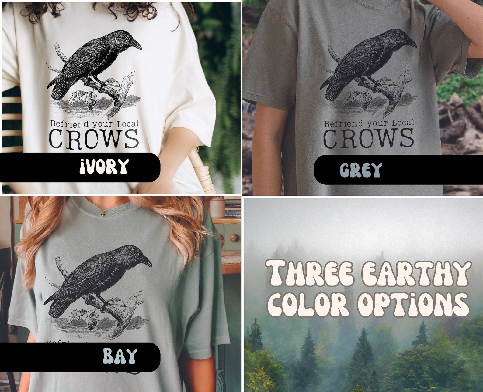Crow Shirt Goblincore Aesthetic Forest T Shirt With Crow, Corvid Shirt ...