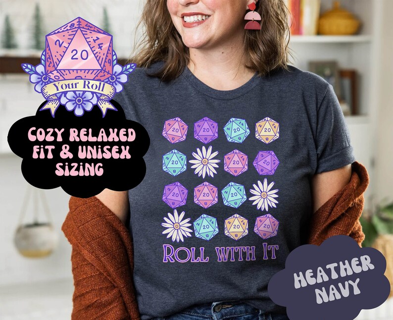 Cute D20 Shirt With Pastel Dnd Dice Tee, Kawaii D20 Gaming Shirt, Cozy ...