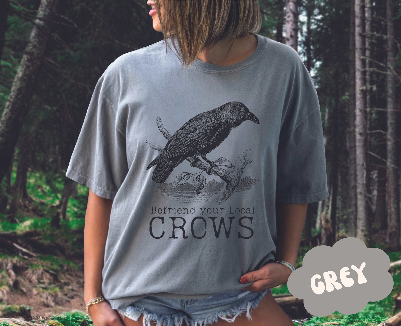 Crow Shirt Goblincore Aesthetic Forest T Shirt With Crow, Corvid Shirt ...