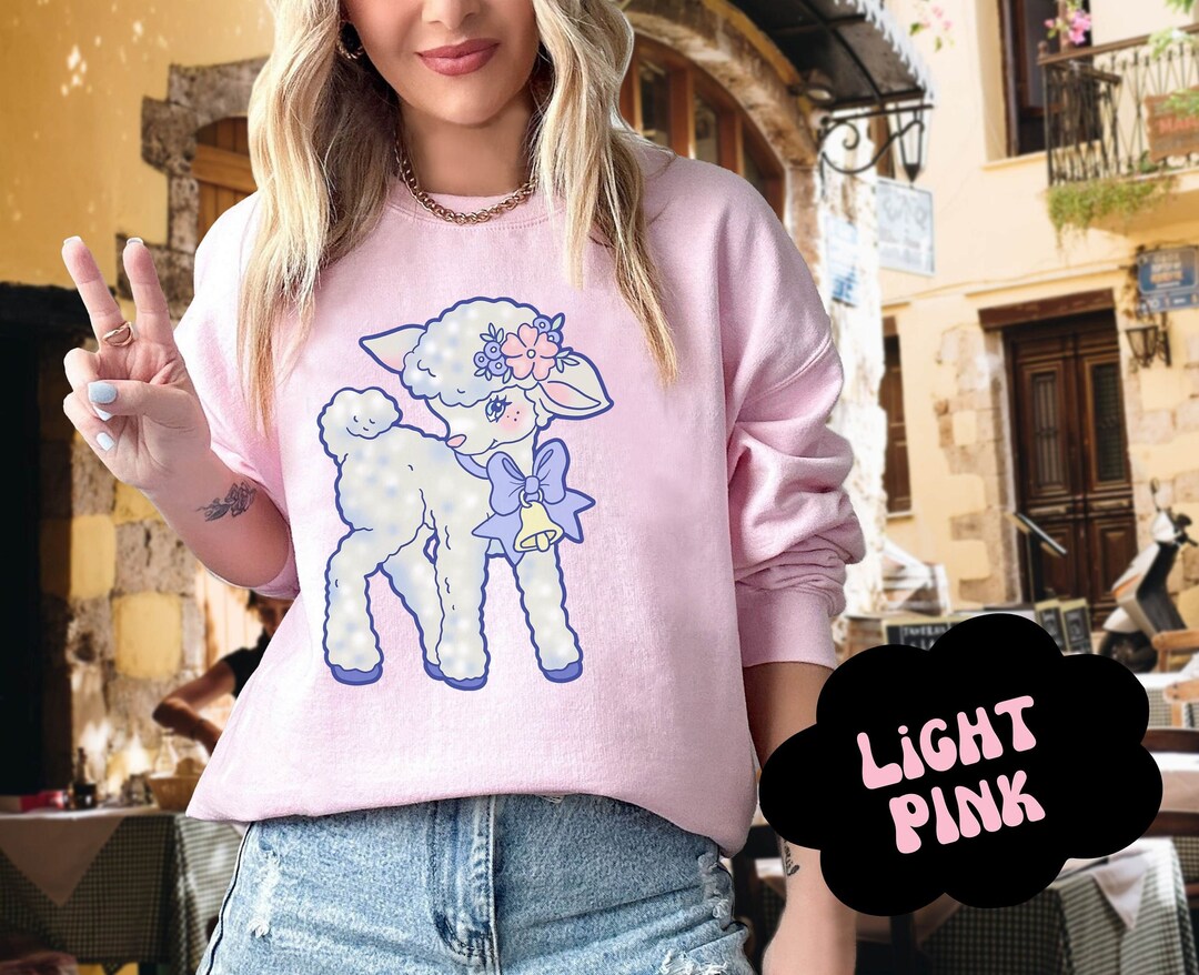 Cozy Kawaii Sweatshirt, Vintage Lamb Shirt Retro Animal Shirt, Pastel ...