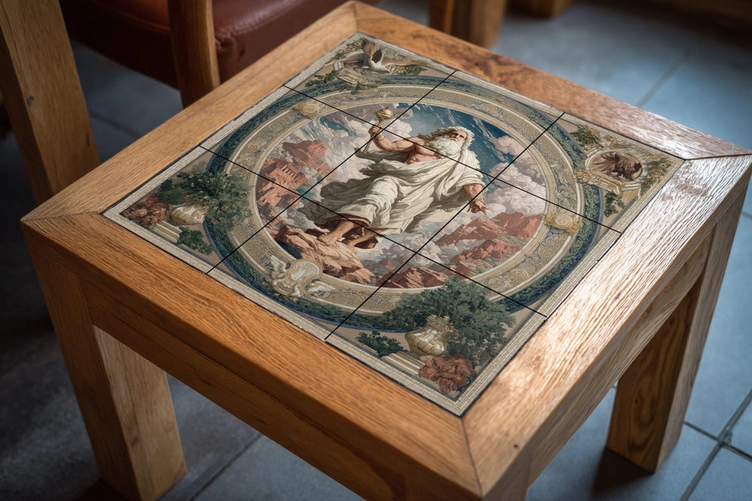 Zeus Tile Mural | Greek Mythology Wall Art | Thunderbolt and Olympus ...