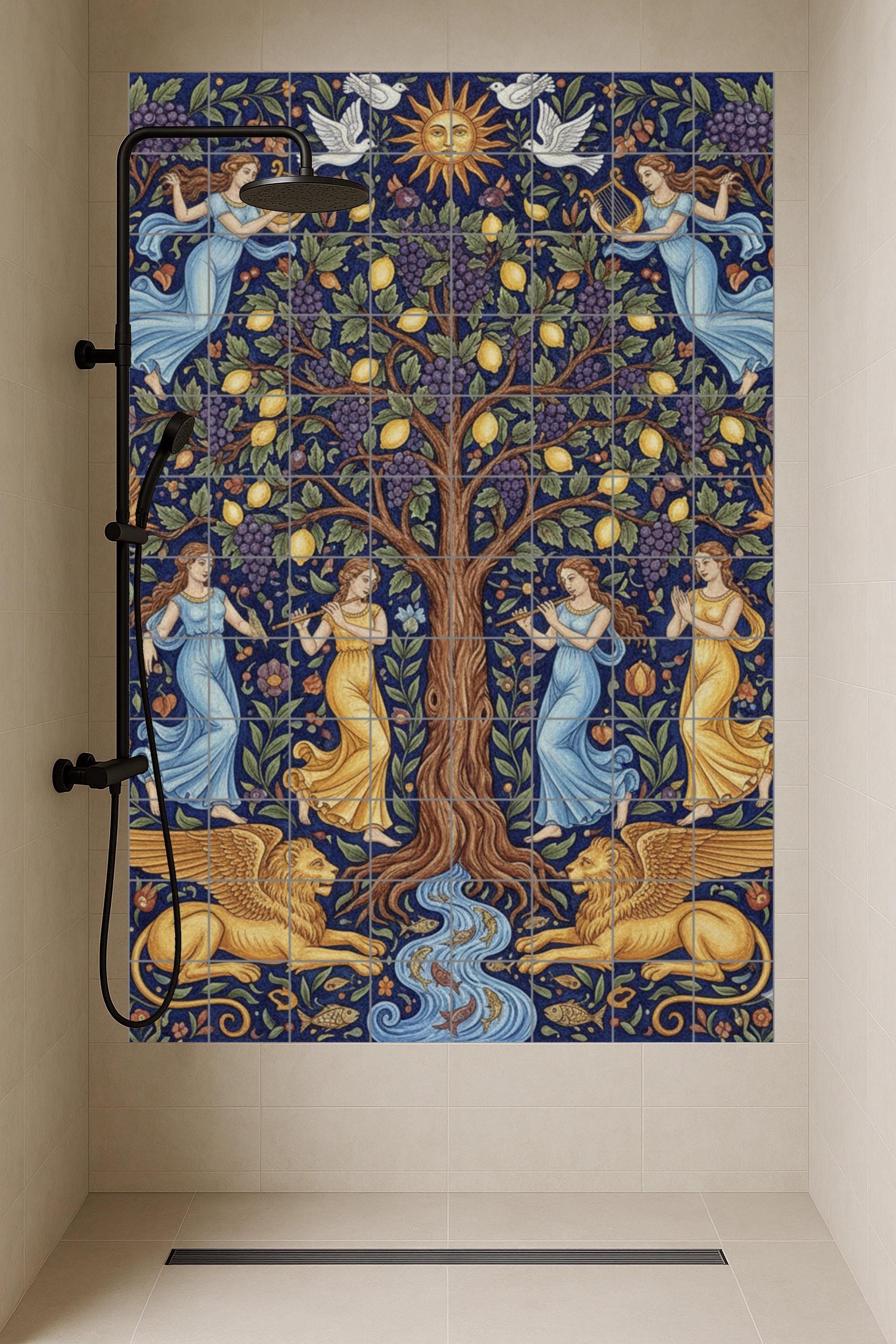 Tree of Life – Renaissance Ceramic Mural With Angels, Griffins and Sun ...