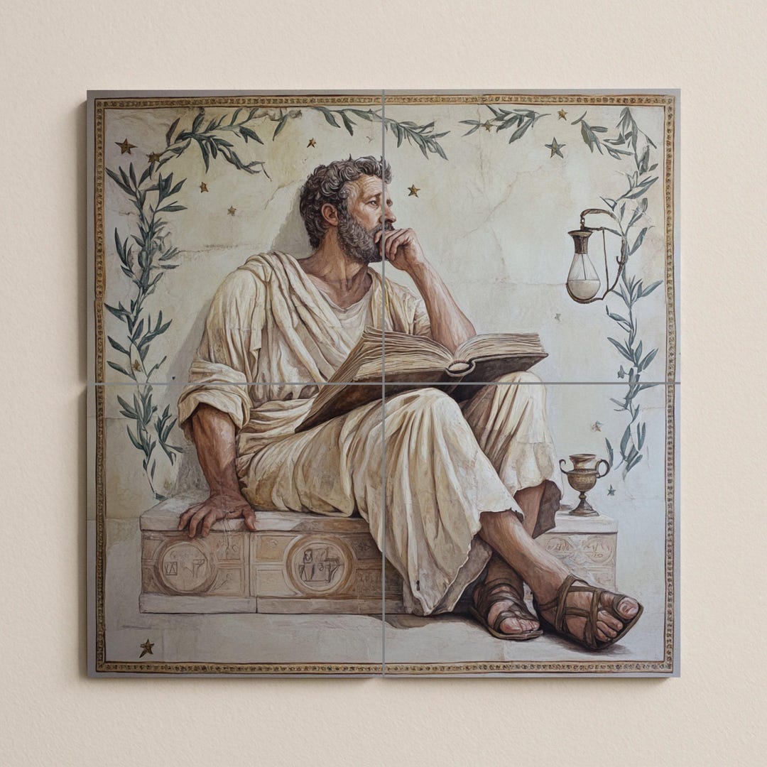 Stoic Ceramic Mural of Philosopher With Book – Classical Greco-roman ...