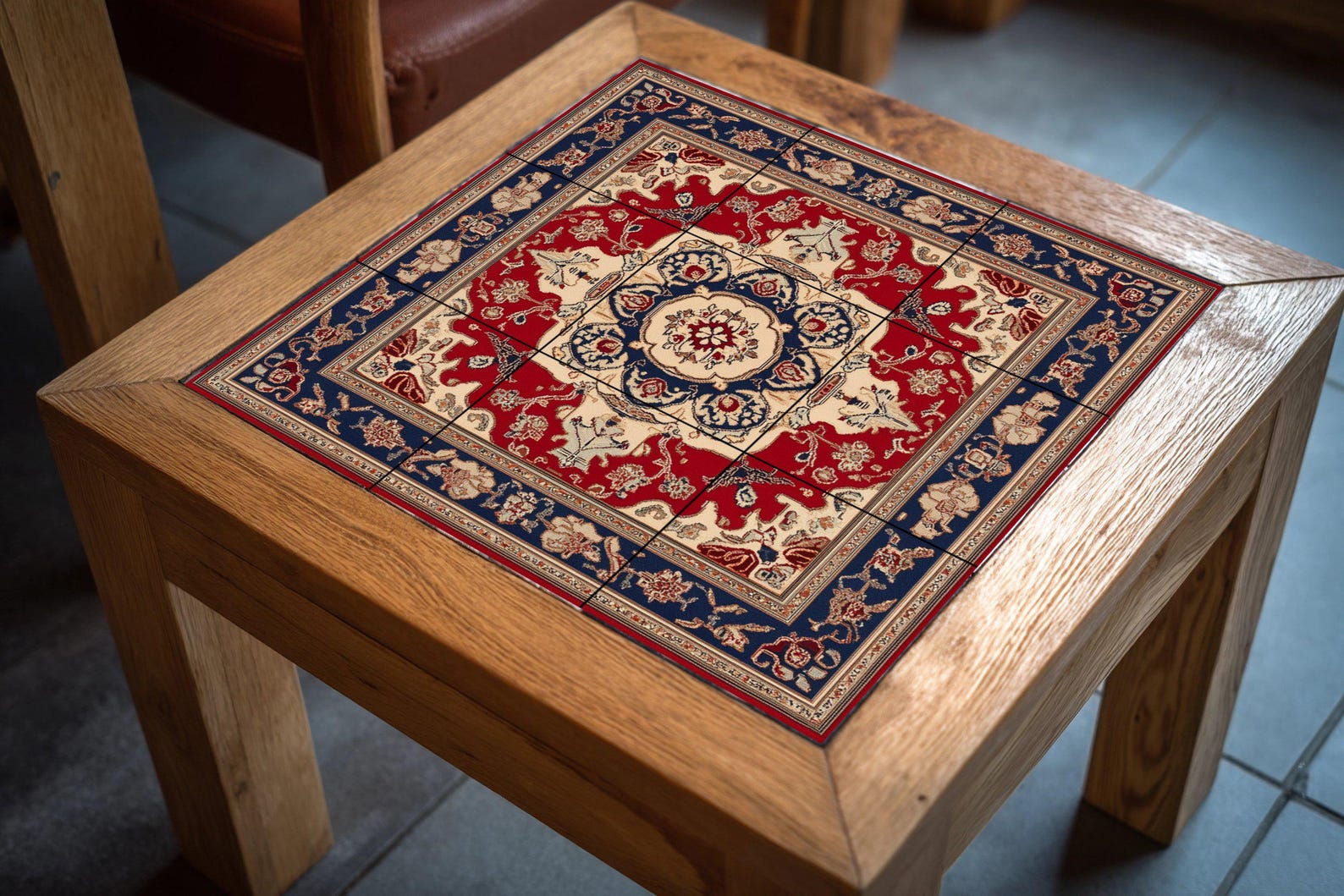 Azerbaijani Carpet Ceramic Mural With Ornamental Medallion, Deep Red ...