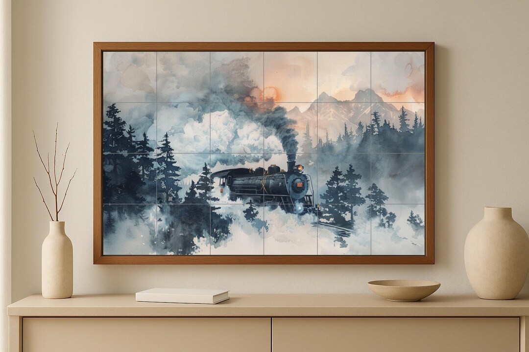 Steam Train Mural • Mountain Railway Tile Wall Art • Wilderness Journey ...