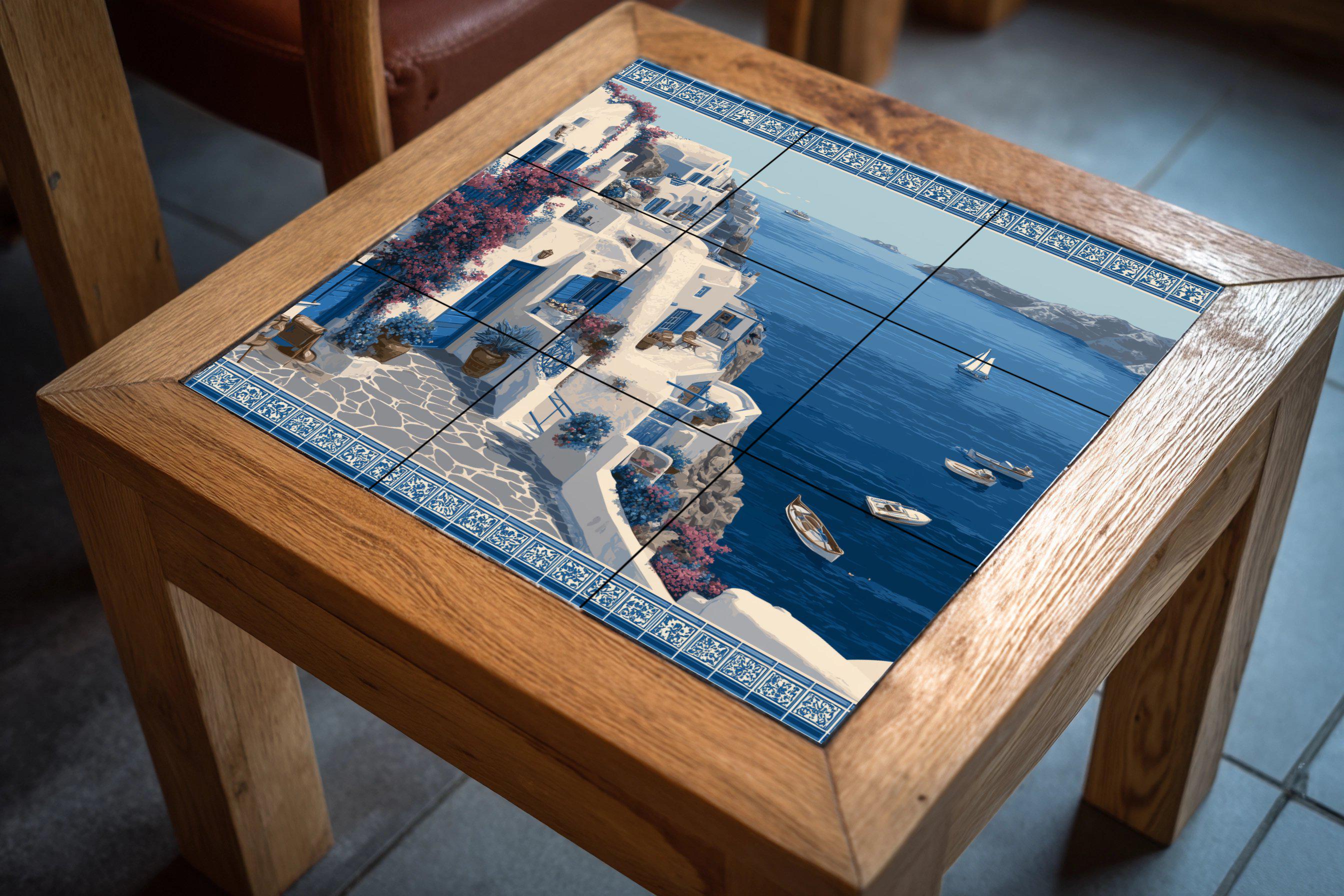 Santorini Coastal Mural | Greek Island Wall Art | Mediterranean Decor ...