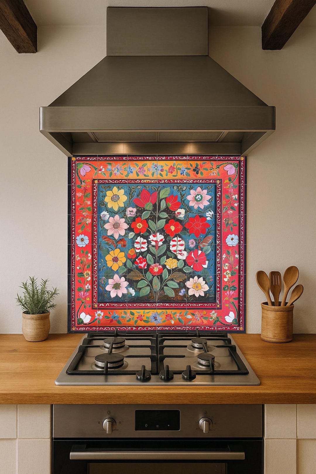 Pakistani Ceramic Mural – Lahore and Multan Folk Floral Design With ...
