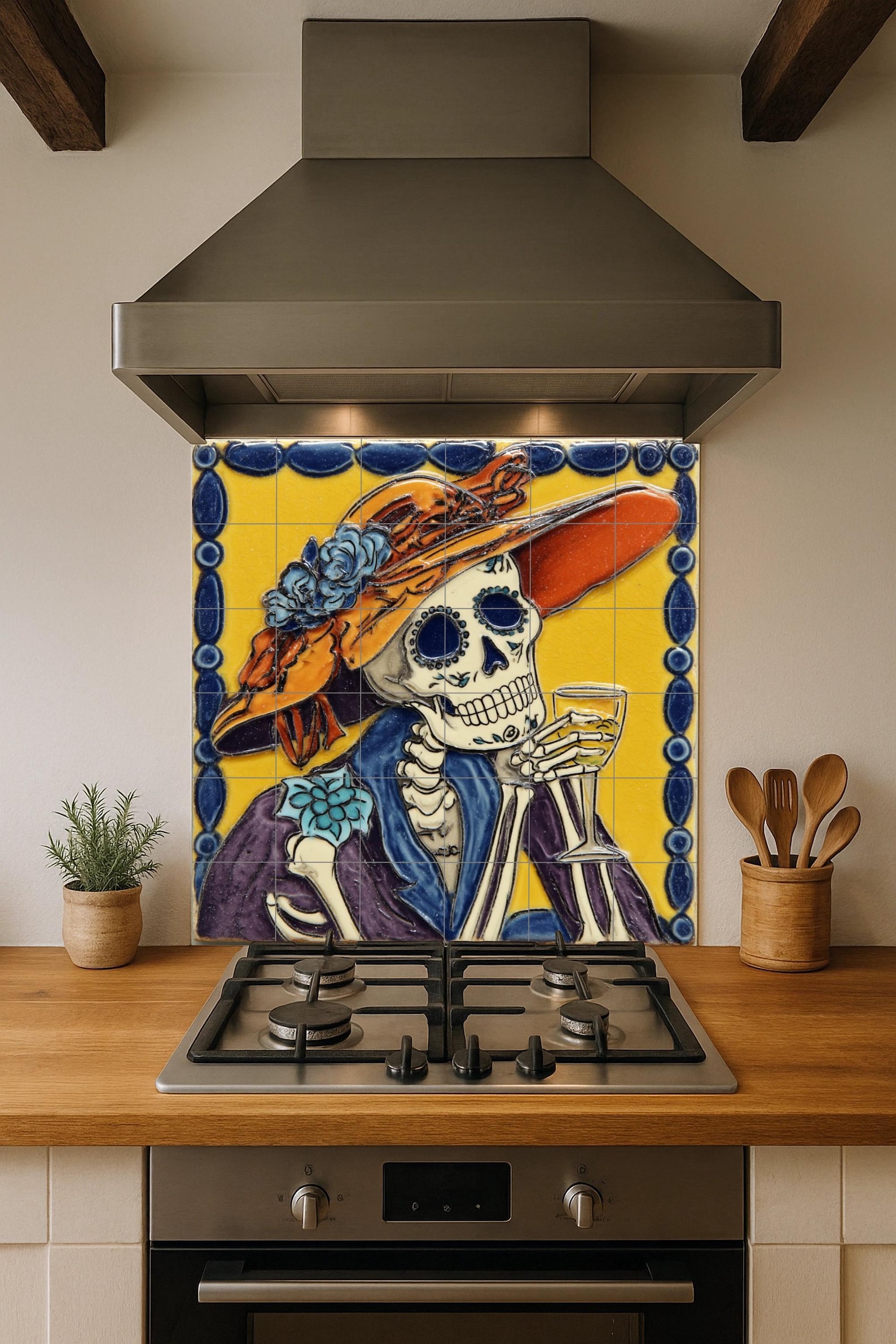 La Catrina Tile Mural | Mexican Día De Los Muertos Decor | Handcrafted ...
