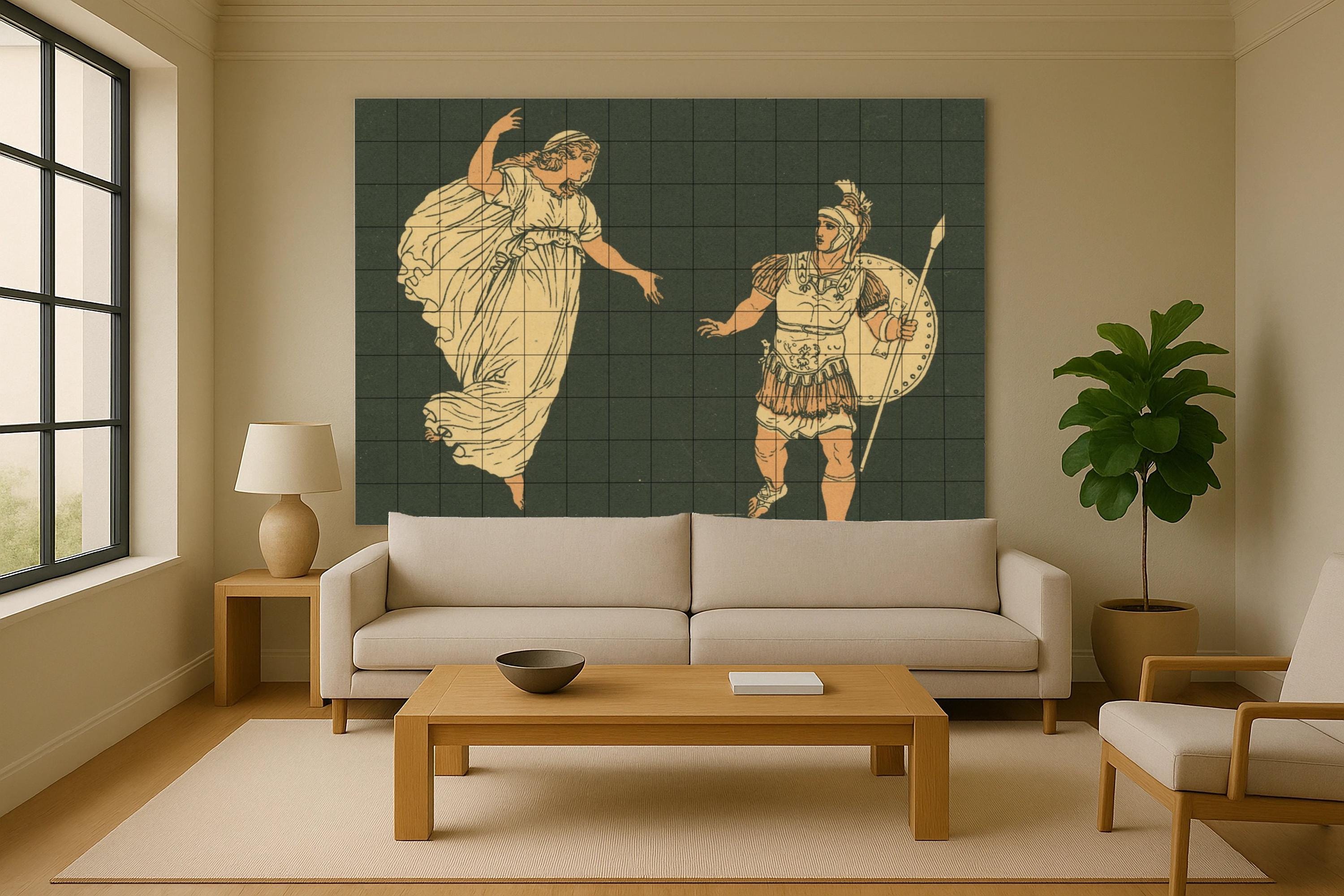 Trojan War Mural • Homeric Scene Tile Artwork • Iliad Inspired Ceramic ...