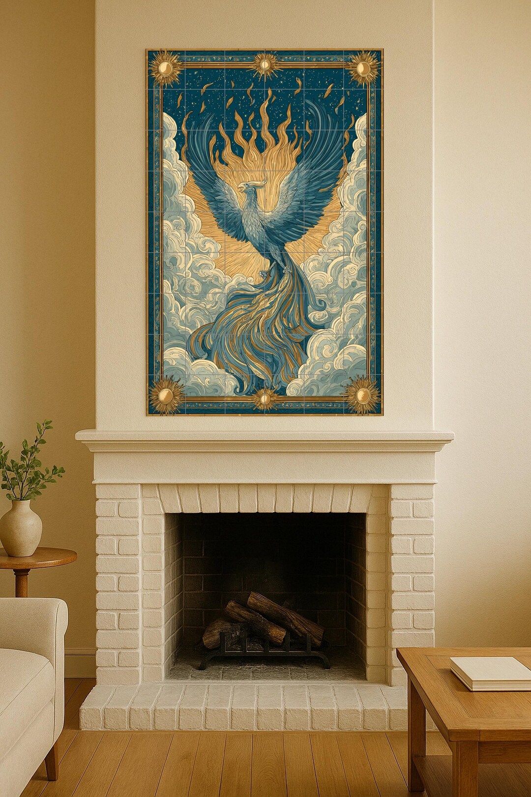 Phoenix Rising Ceramic Mural – Mythological Fire Bird Art, Celestial ...