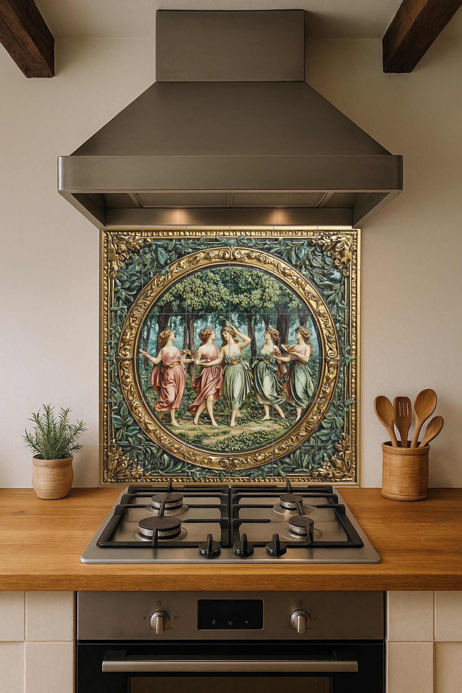 Renaissance Ceramic Tile Mural With Mythological Dancing Graces ...