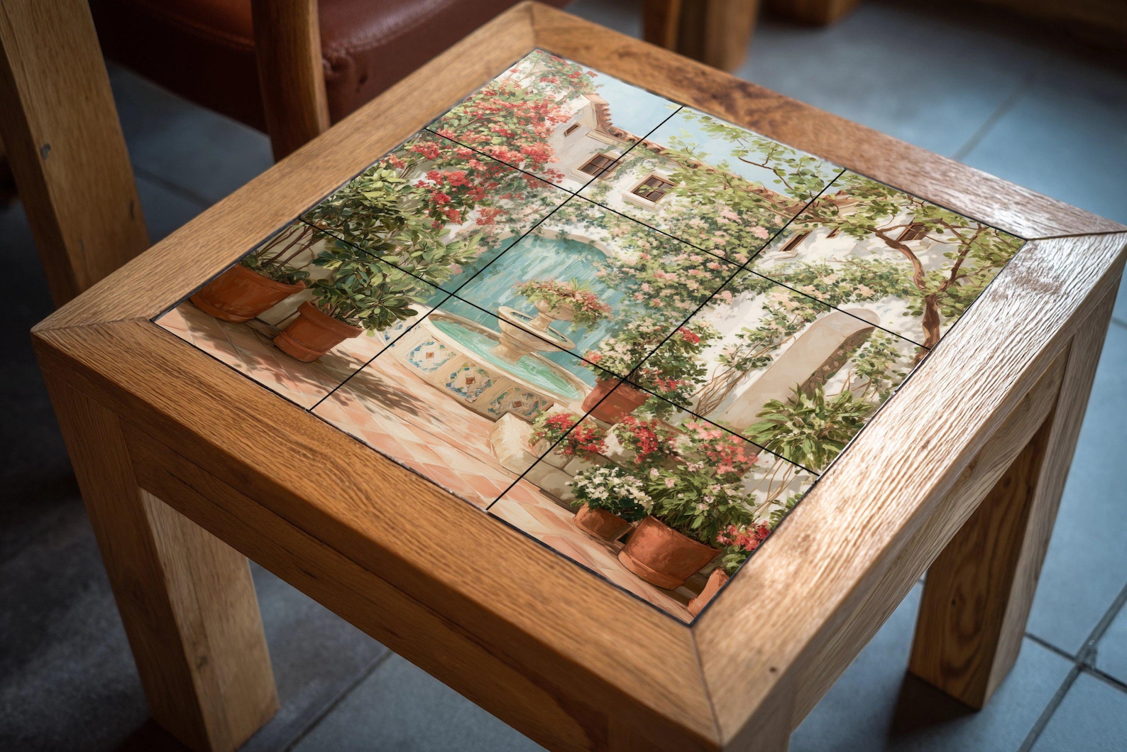 Spanish Courtyard Tile Mural | Mediterranean Patio Decor | Floral Wall ...