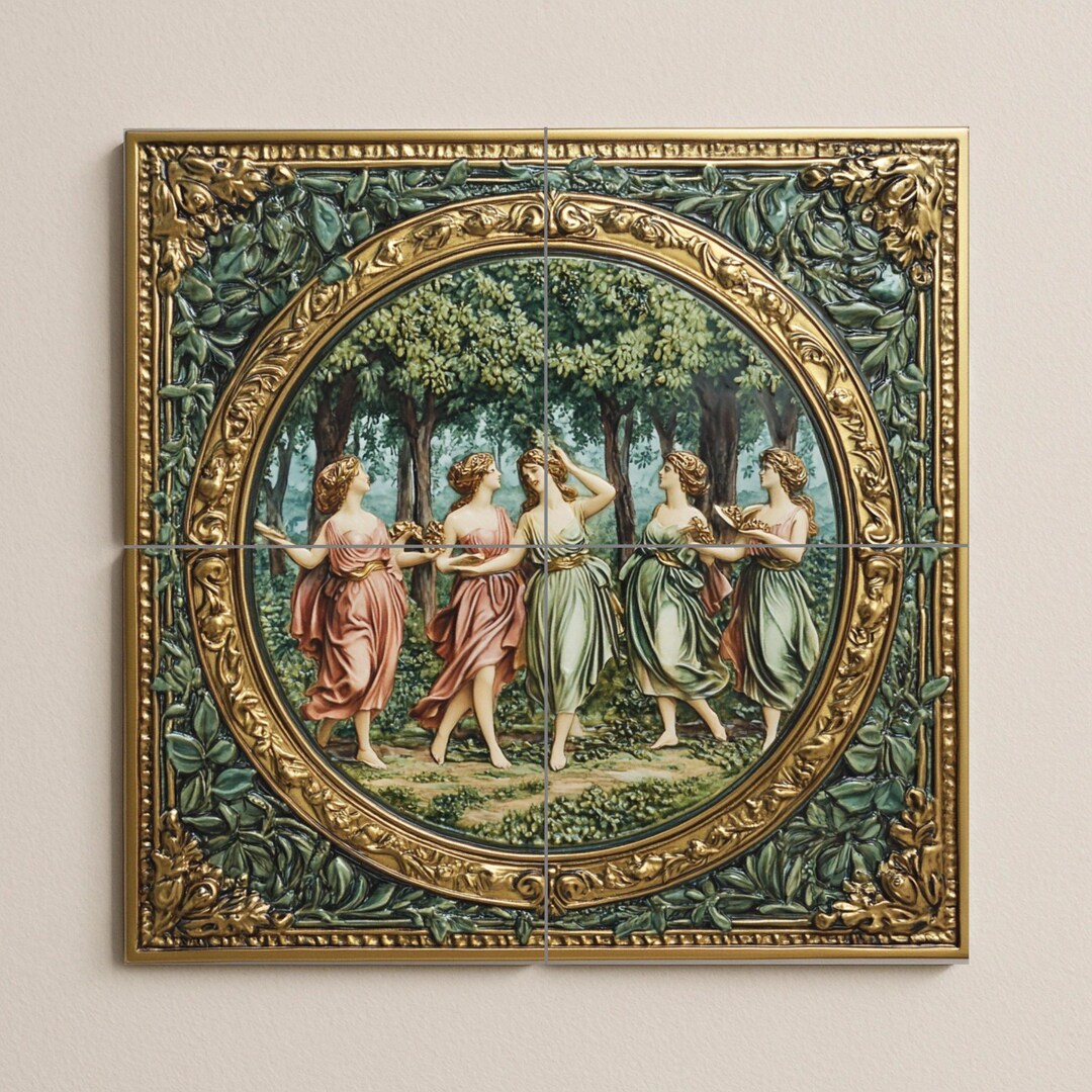 Renaissance Ceramic Tile Mural With Mythological Dancing Graces ...