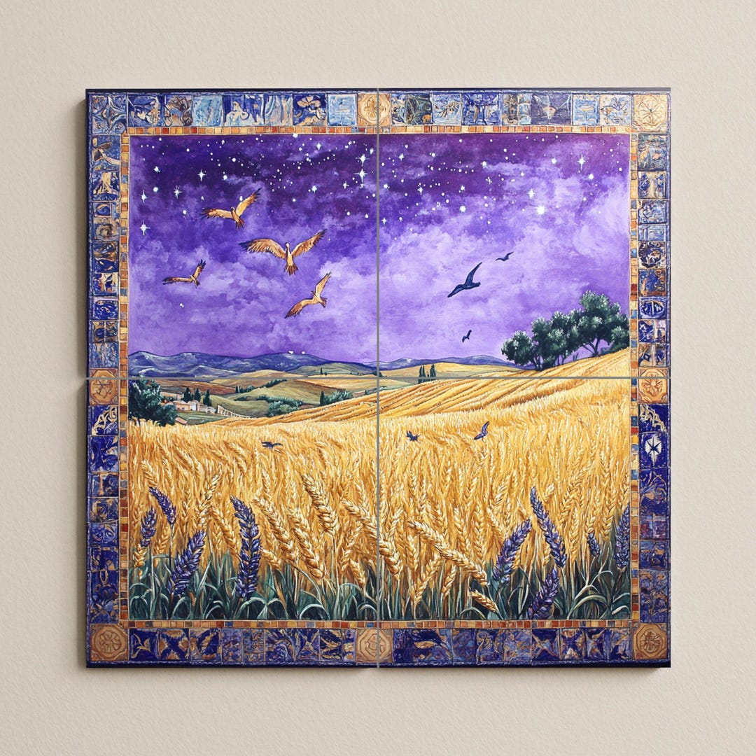 Starry Night Wheatfield Ceramic Mural – Golden Harvest Mosaic With ...