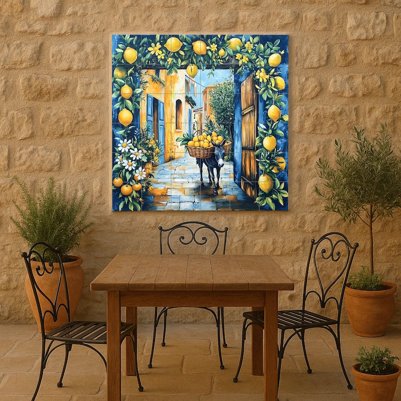 Mediterranean Lemon Street Ceramic Tile Mural Wall Art | Italian ...