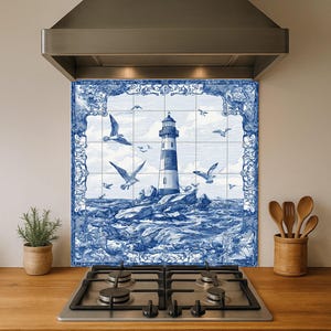 Lighthouse Tile Mural | Nautical Wall Art | Maritime Decor With Ocean ...