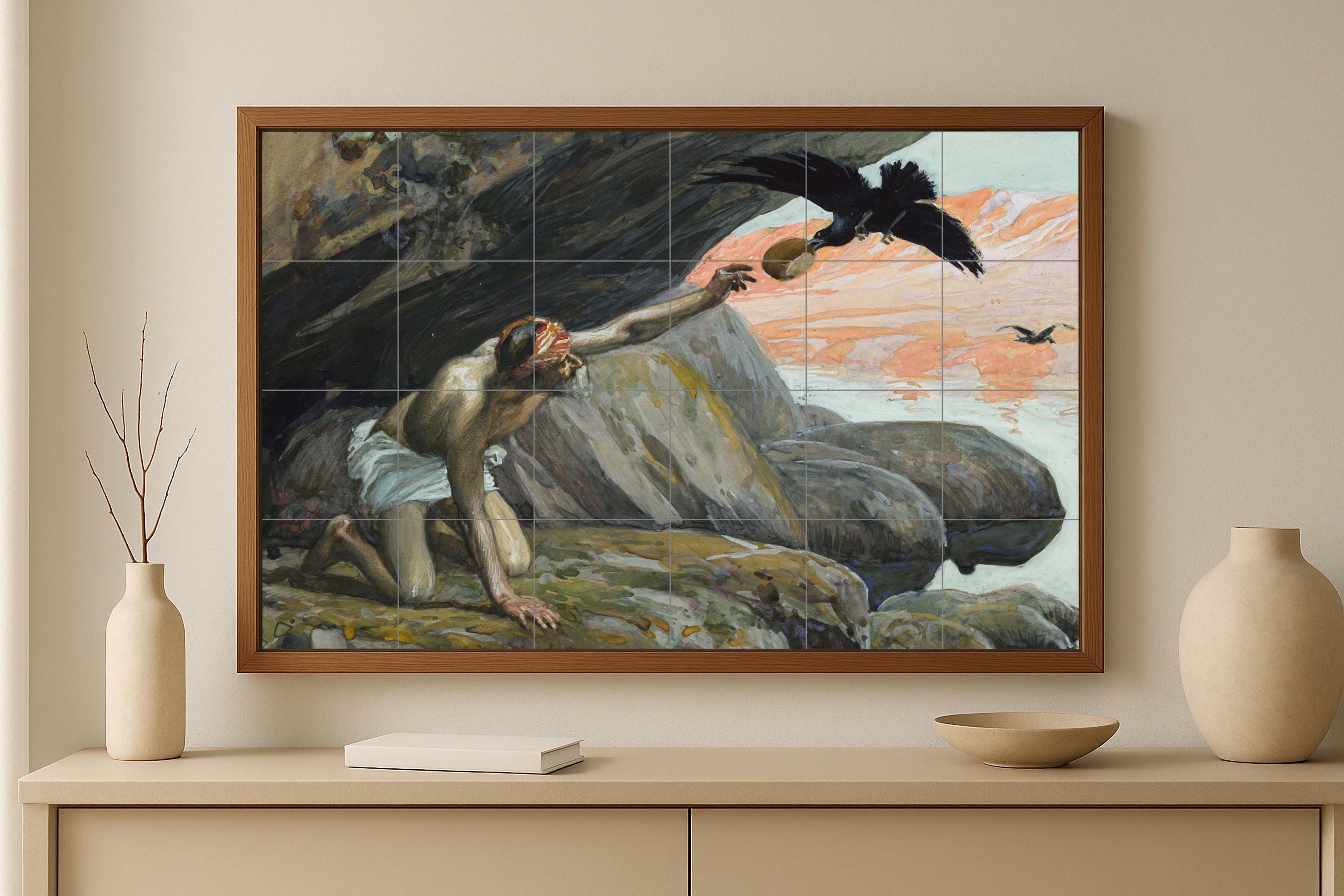 Elijah Raven Mural • Desert Prophet Tile Wall Art • Biblical Survival ...