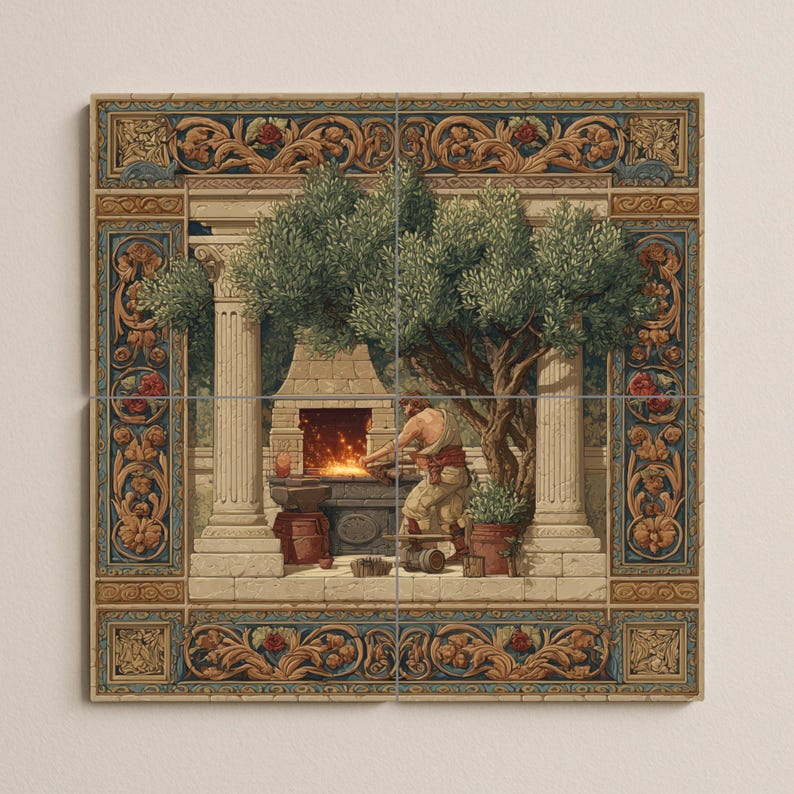 Hephaestus Tile Mural | Greek Mythology Wall Art | Forge and Artisan ...