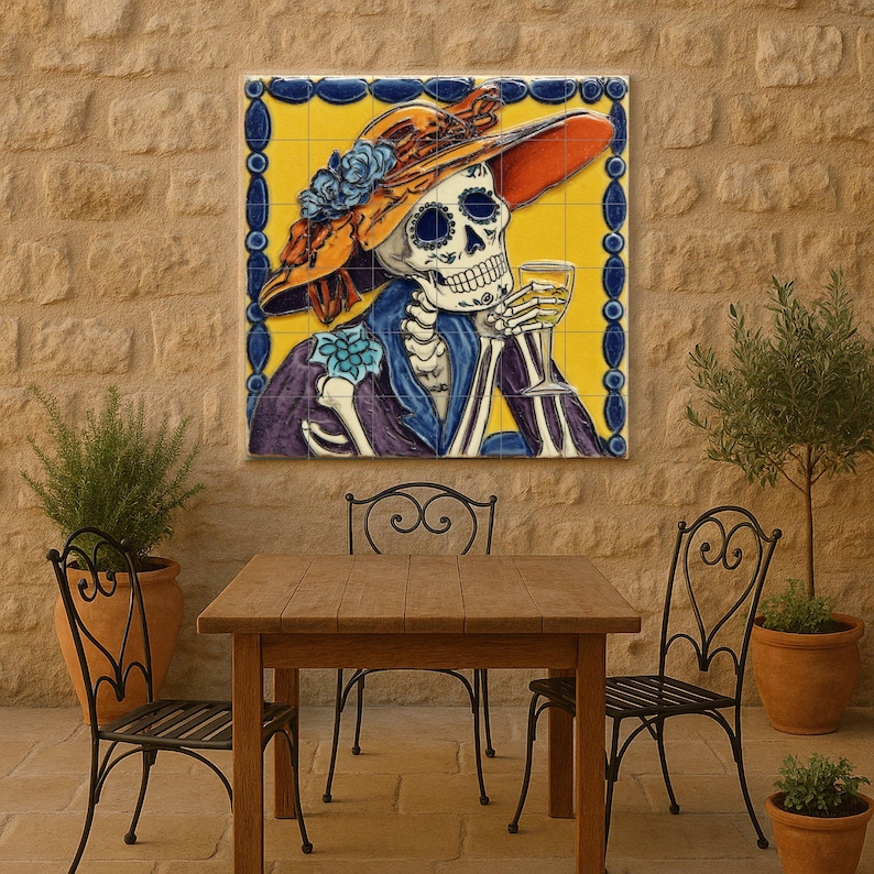 La Catrina Tile Mural | Mexican Día De Los Muertos Decor | Handcrafted ...