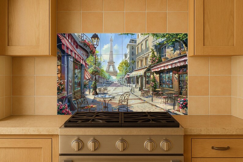 Paris Café Mural • French Terrace Tile Wall Art • Eiffel Tower Decor ...