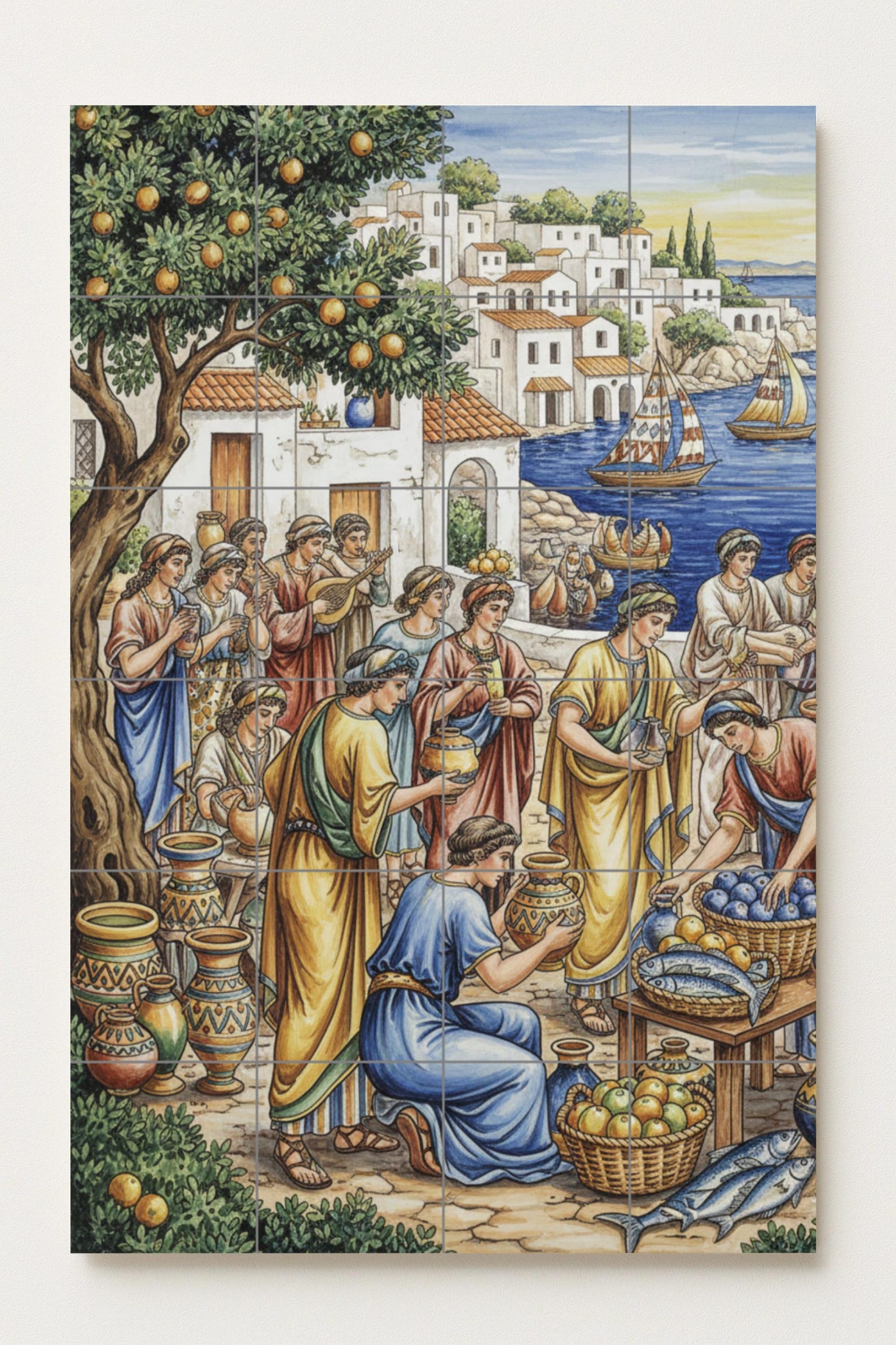 Ancient Greek Market Scene – Ceramic Mural Wall Art | Mediterranean ...