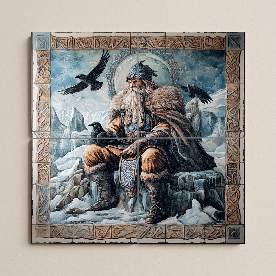 Norse Mythology Ceramic Mural – Odin With Ravens Huginn and Muninn ...