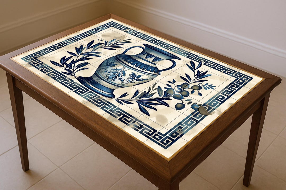 Greek Amphora Tile Mural • Olive Branch and Meander Border Ceramic ...