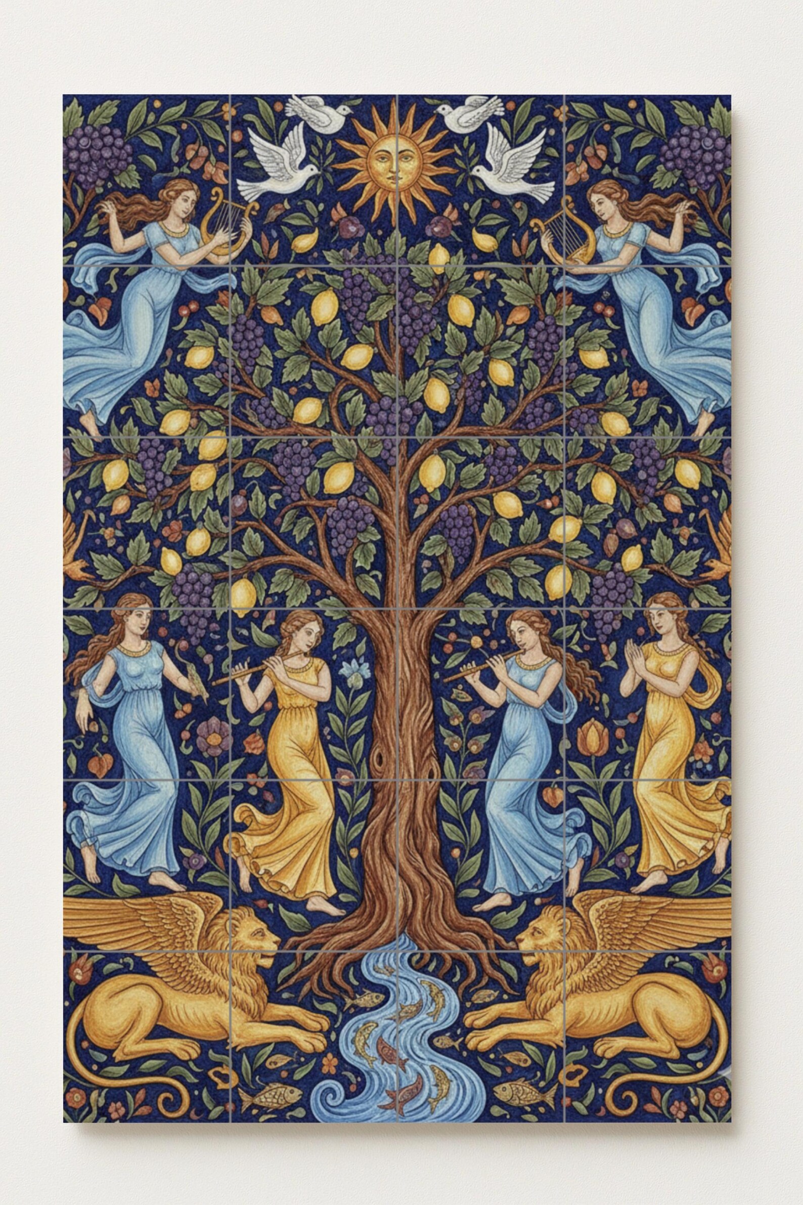 Tree of Life – Renaissance Ceramic Mural With Angels, Griffins and Sun ...