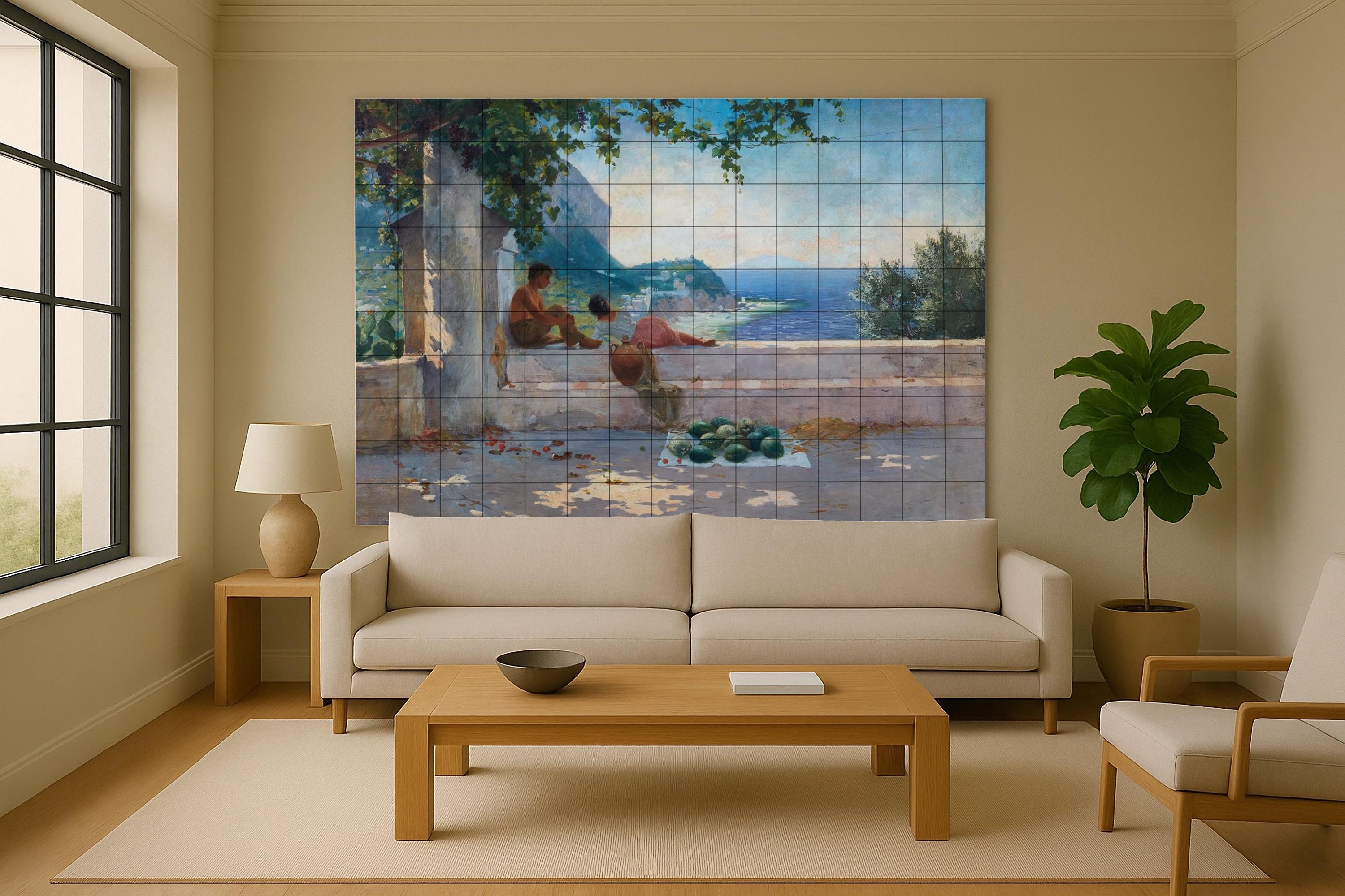 Capri Mural Panel • Italian Coast Tile Wall Art • Mediterranean Summer ...