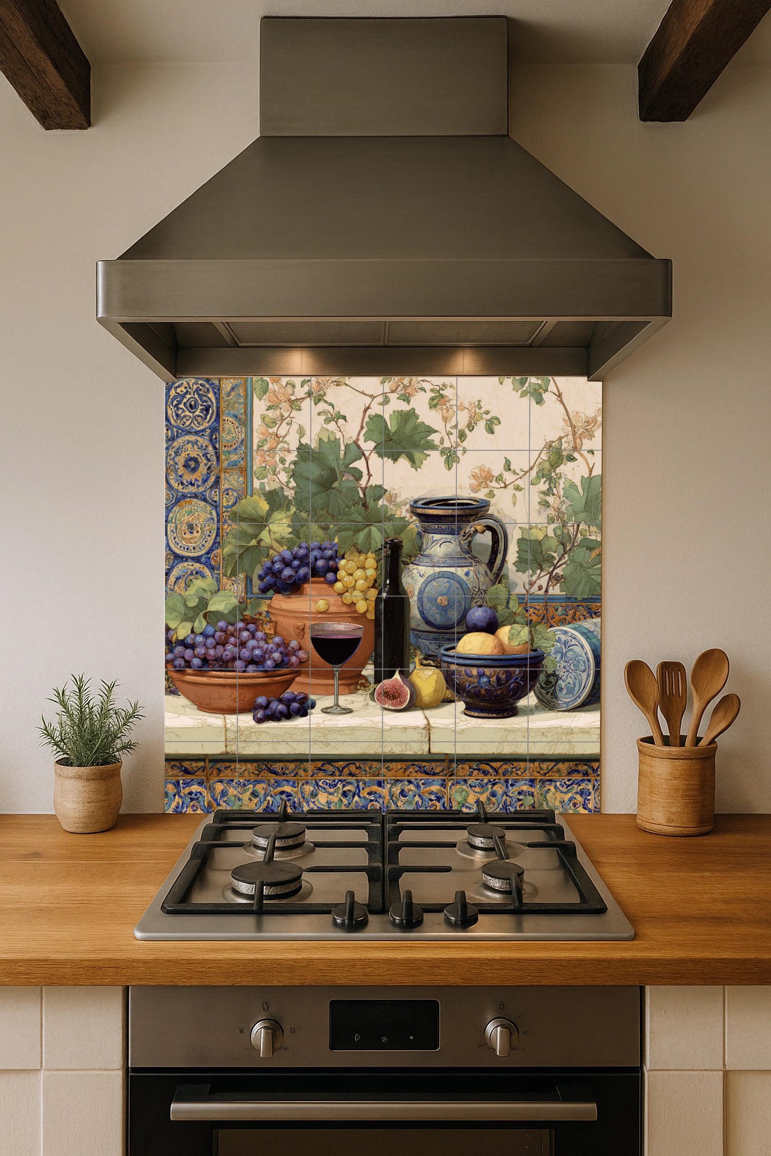 Mediterranean Vineyard Tile Mural | Spanish Still Life Decor | Ceramic ...