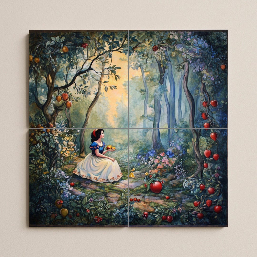 Snow White Ceramic Wall Mural With Enchanted Forest and Apples ...