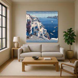 Santorini Coastal Mural | Greek Island Wall Art | Mediterranean Decor ...
