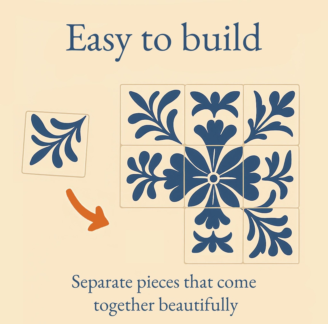 Lebanese Beirut Ceramic Mural With Floral Medallion, Deep Indigo and ...