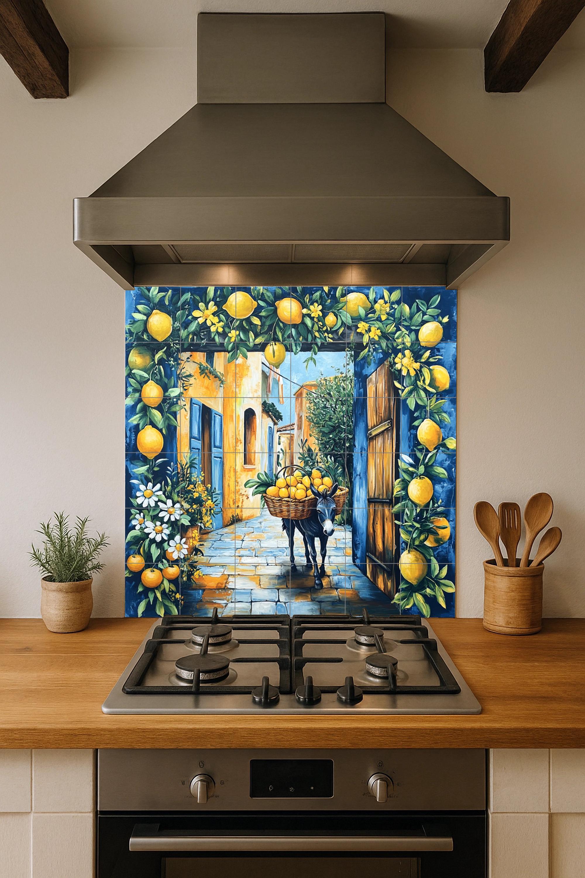 Mediterranean Lemon Street Ceramic Tile Mural Wall Art | Italian ...