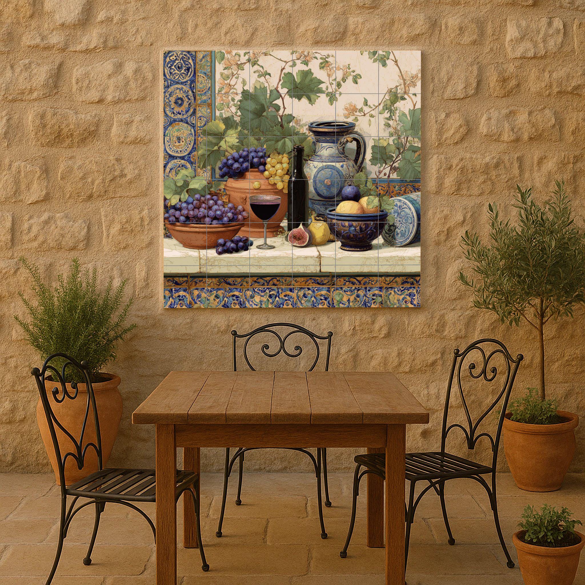 Mediterranean Vineyard Tile Mural | Spanish Still Life Decor | Ceramic ...