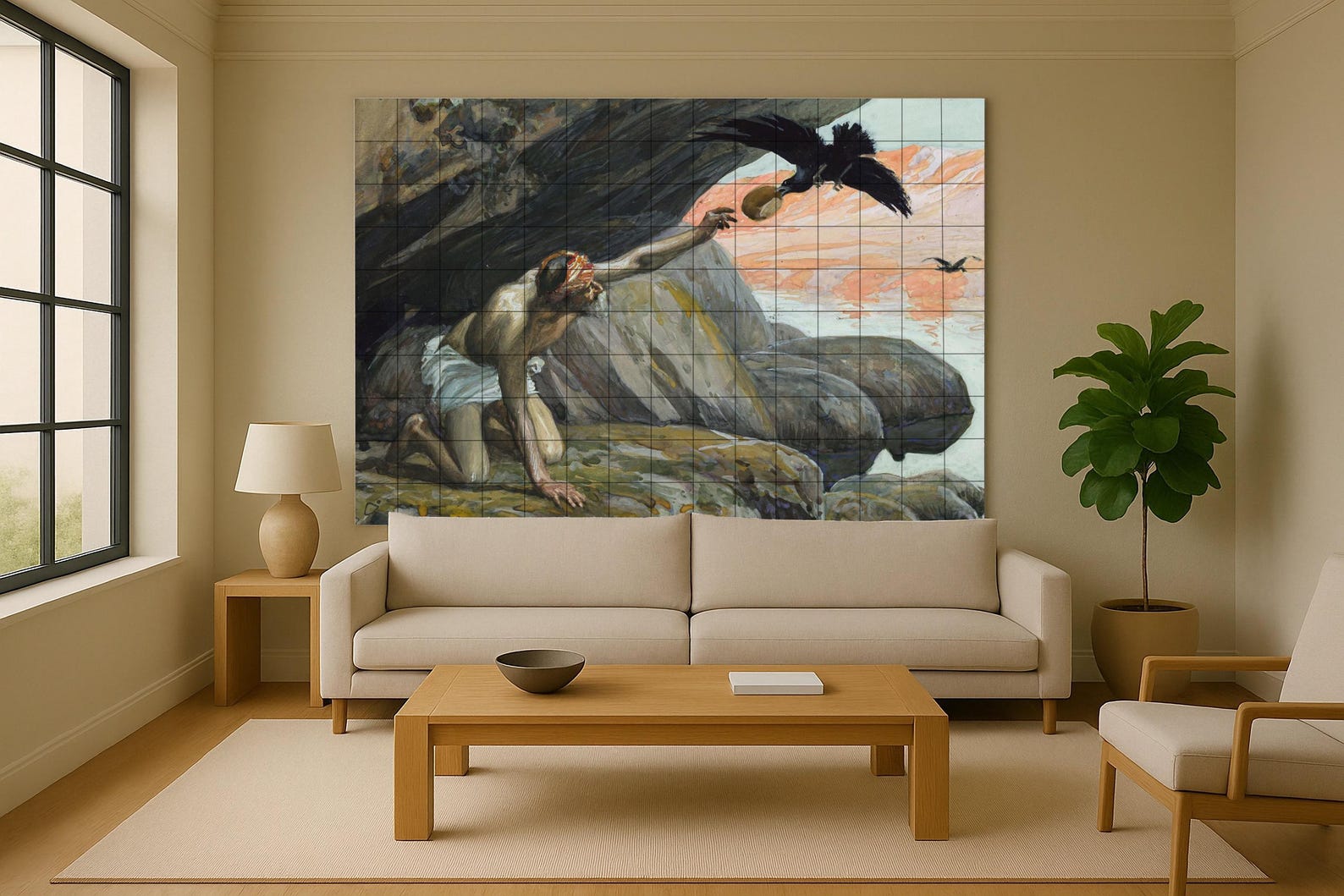Elijah Raven Mural • Desert Prophet Tile Wall Art • Biblical Survival ...