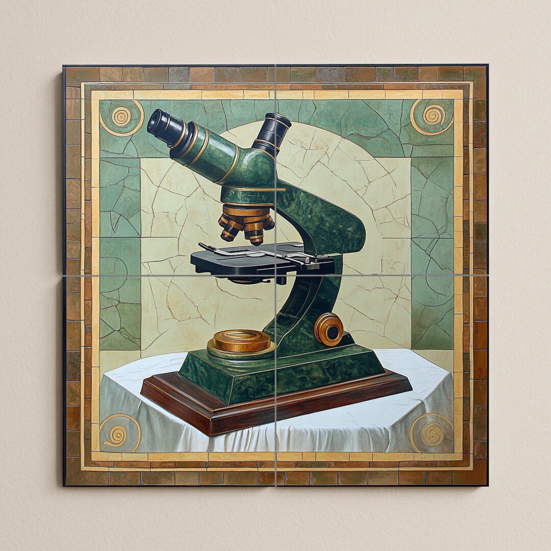 Scientific Microscope Ceramic Mural – Vintage Laboratory Wall Art With ...