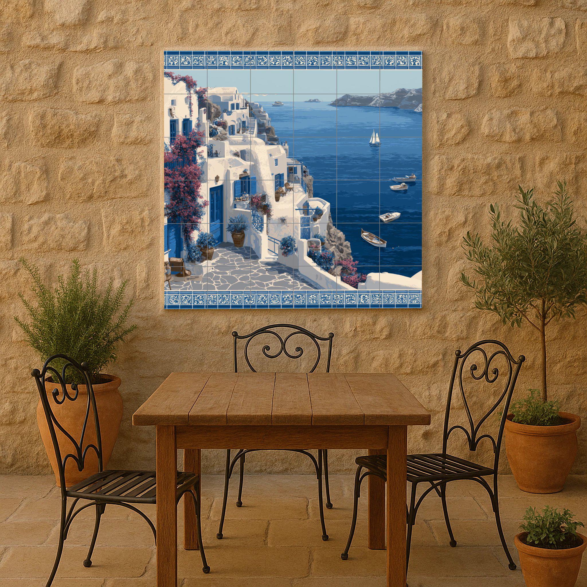 Santorini Coastal Mural | Greek Island Wall Art | Mediterranean Decor ...