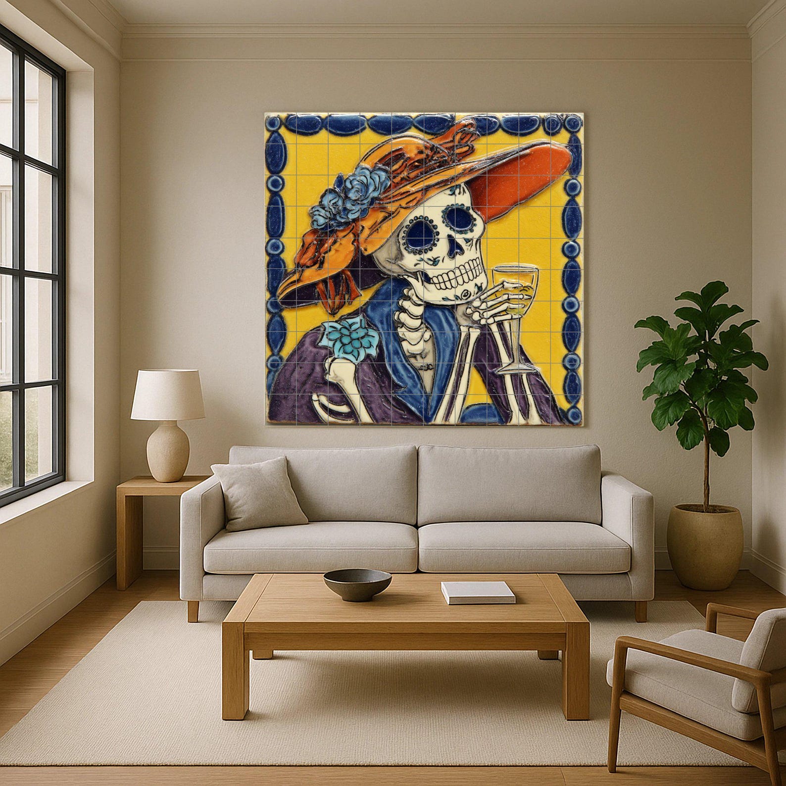 La Catrina Tile Mural | Mexican Día De Los Muertos Decor | Handcrafted ...