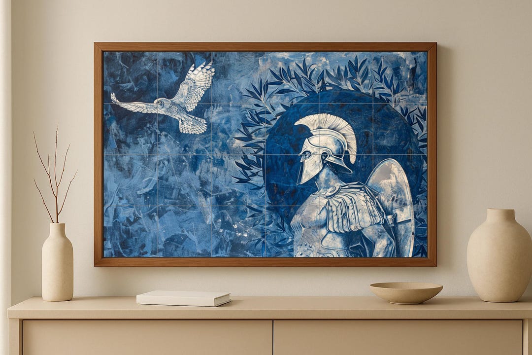 Spartan Warrior Tile Mural • Athens-inspired Greek Helmet Ceramic ...