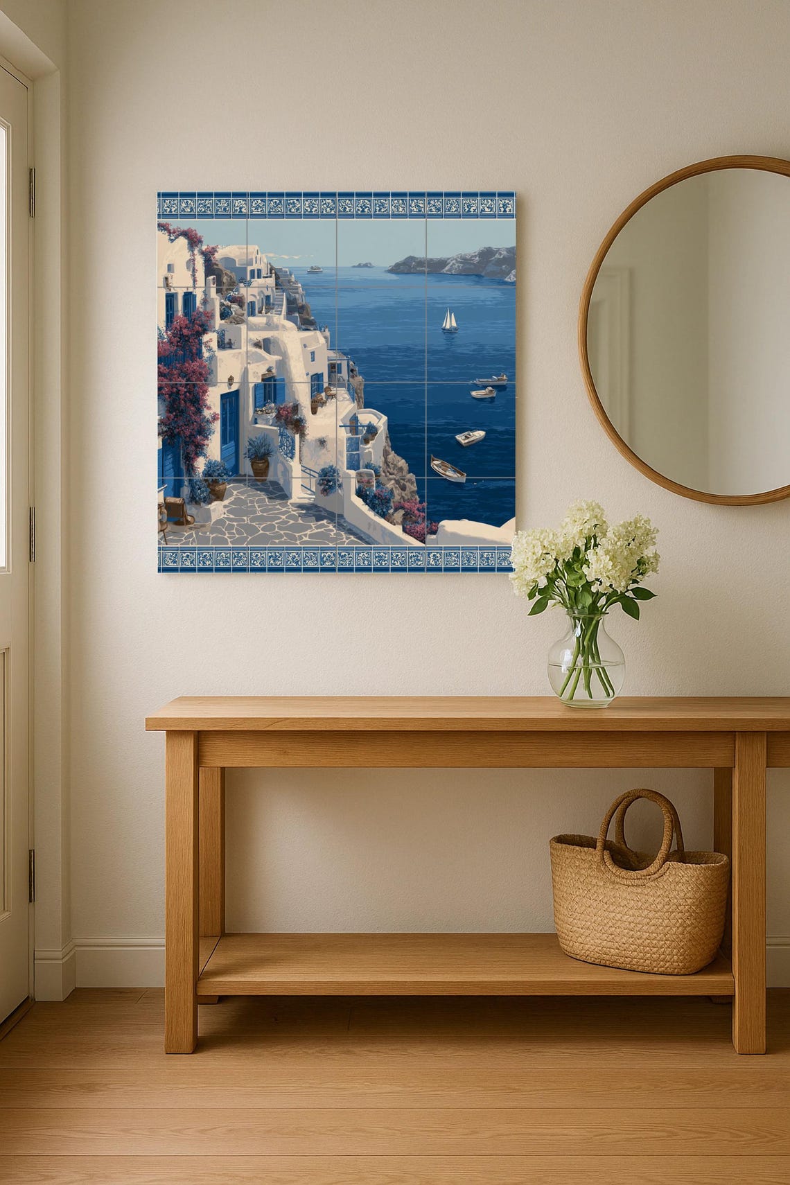Santorini Coastal Mural | Greek Island Wall Art | Mediterranean Decor ...