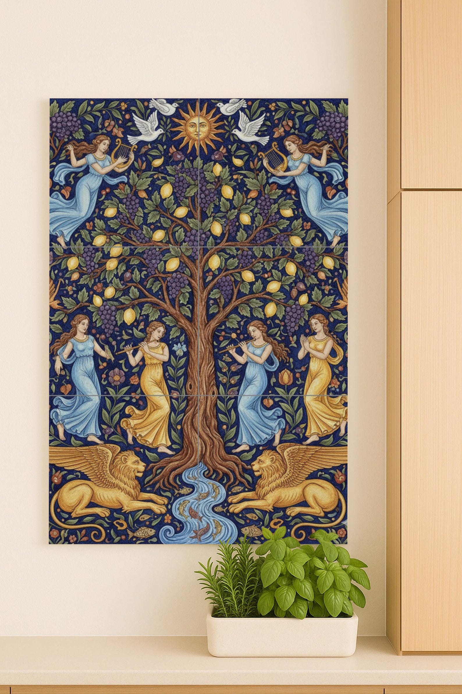 Tree of Life – Renaissance Ceramic Mural With Angels, Griffins and Sun ...