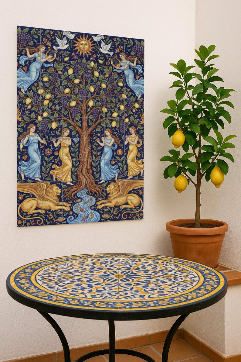 Tree of Life – Renaissance Ceramic Mural With Angels, Griffins and Sun ...